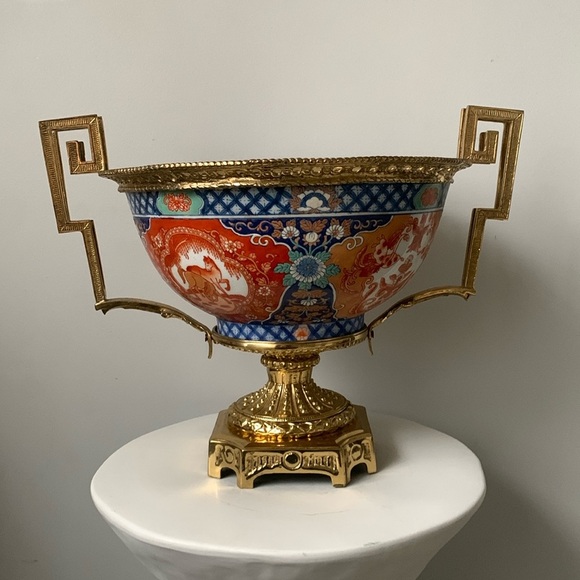 Art | Maitland Smith Ormolu Mounted Imari Center Bowl Chinoiserie Brass ...